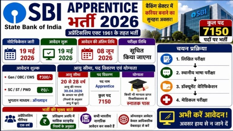 SBI Apprentice Recruitment 2026: स्टेट बैंक ऑफ इंडिया भर्ती का 7150 ...